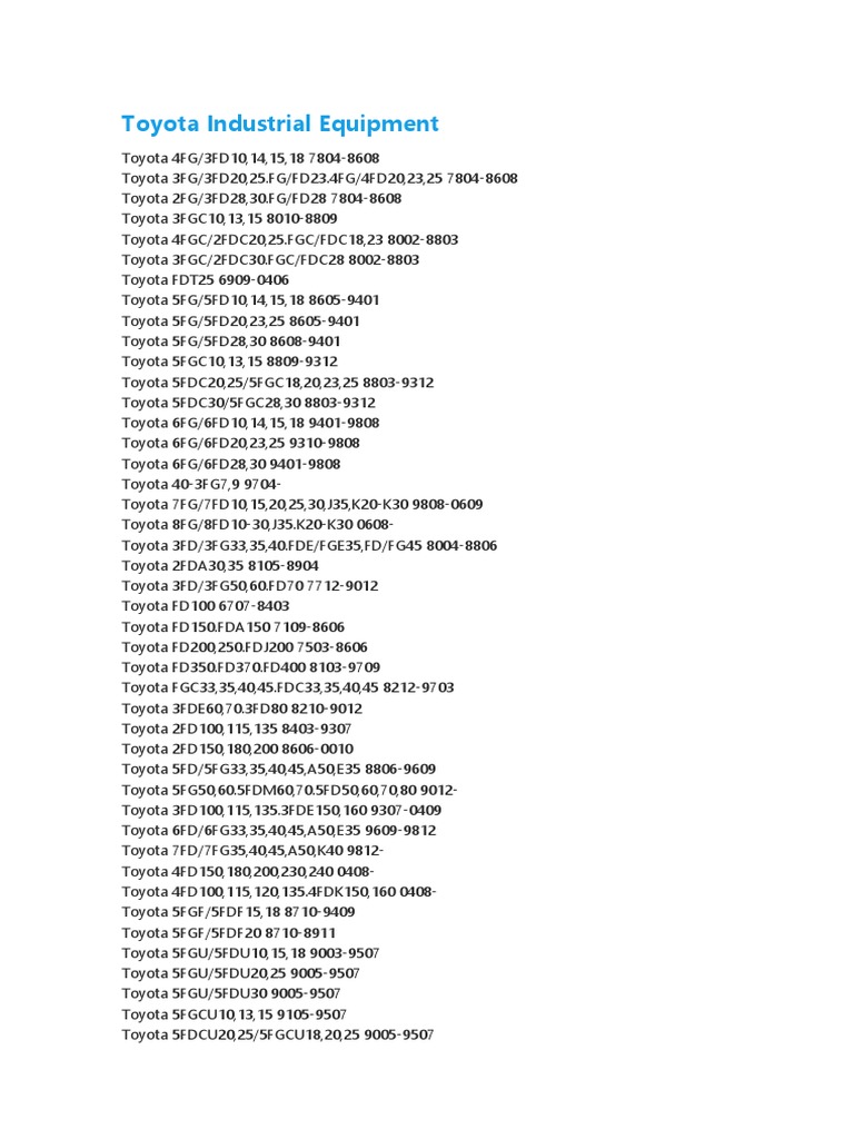 Toyota Industrial Equipment List PDF | PDF | Industrial Equipment ...