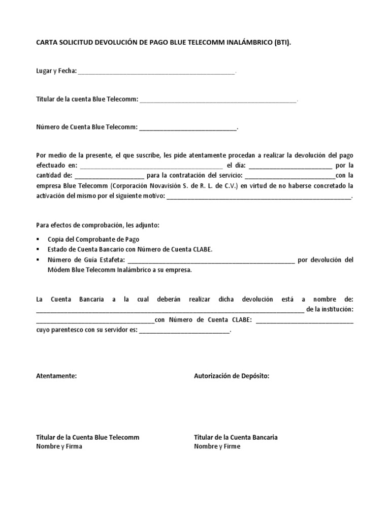 Formato - Carta Solicitud Devolución de Pago | PDF