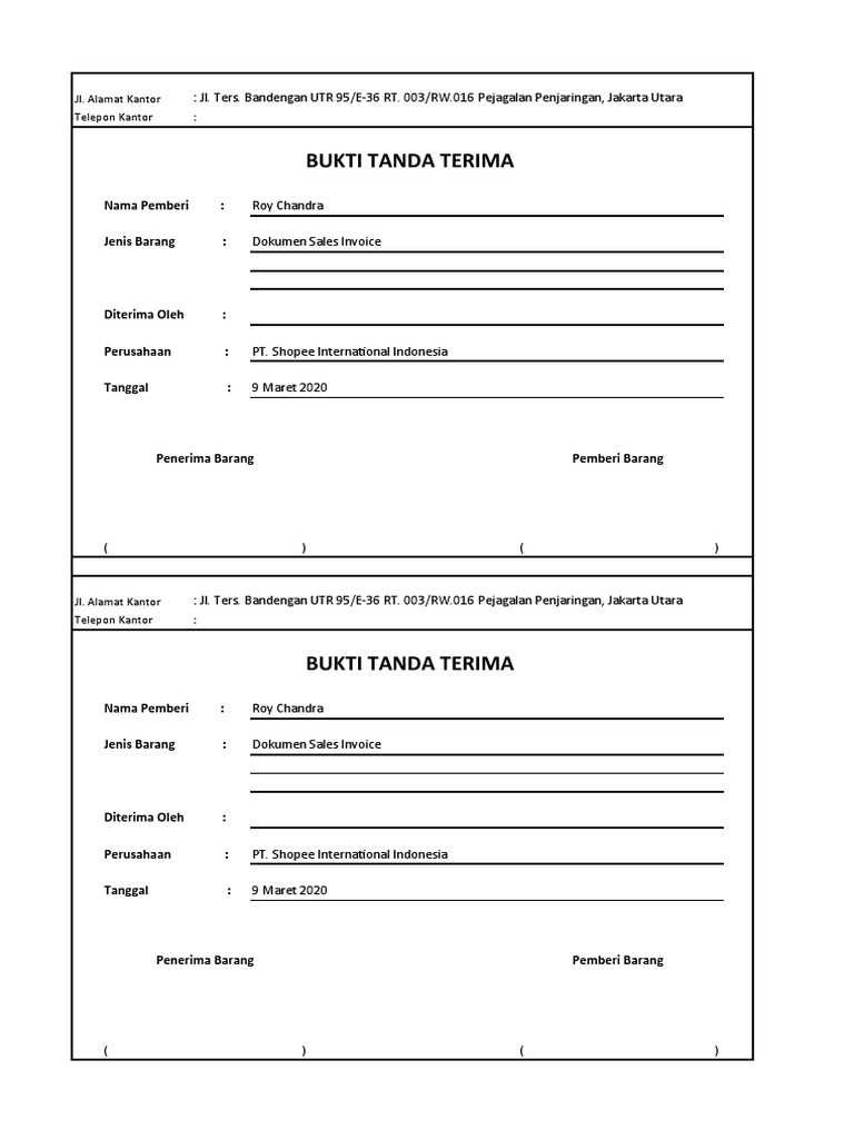 Bukti Tanda Terima Dokumen Invoice | PDF