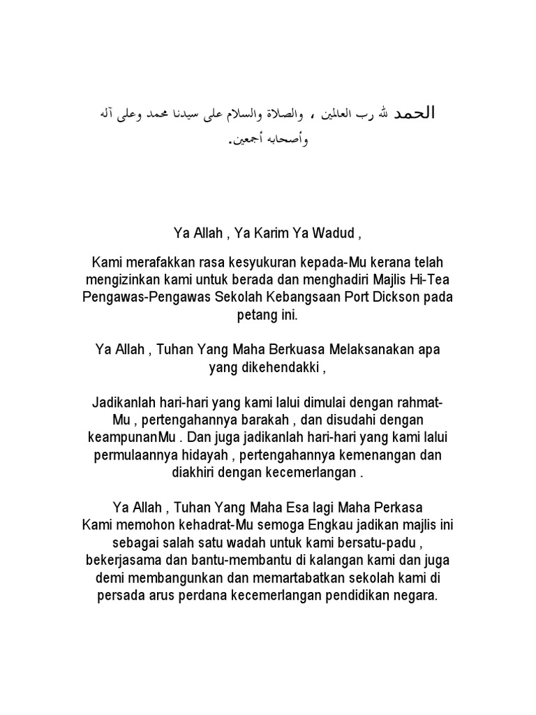 Doa-Majlis-Hi-Tea-Pengawas 2018 | PDF