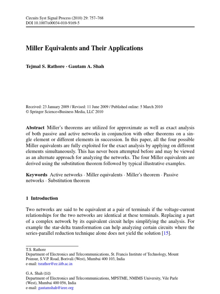 Miller | PDF | Electrical Impedance | Electronic Circuits