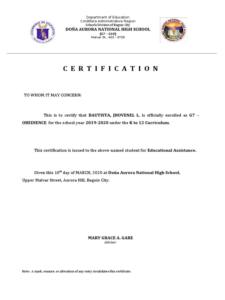 Certificate of Enrollment | PDF