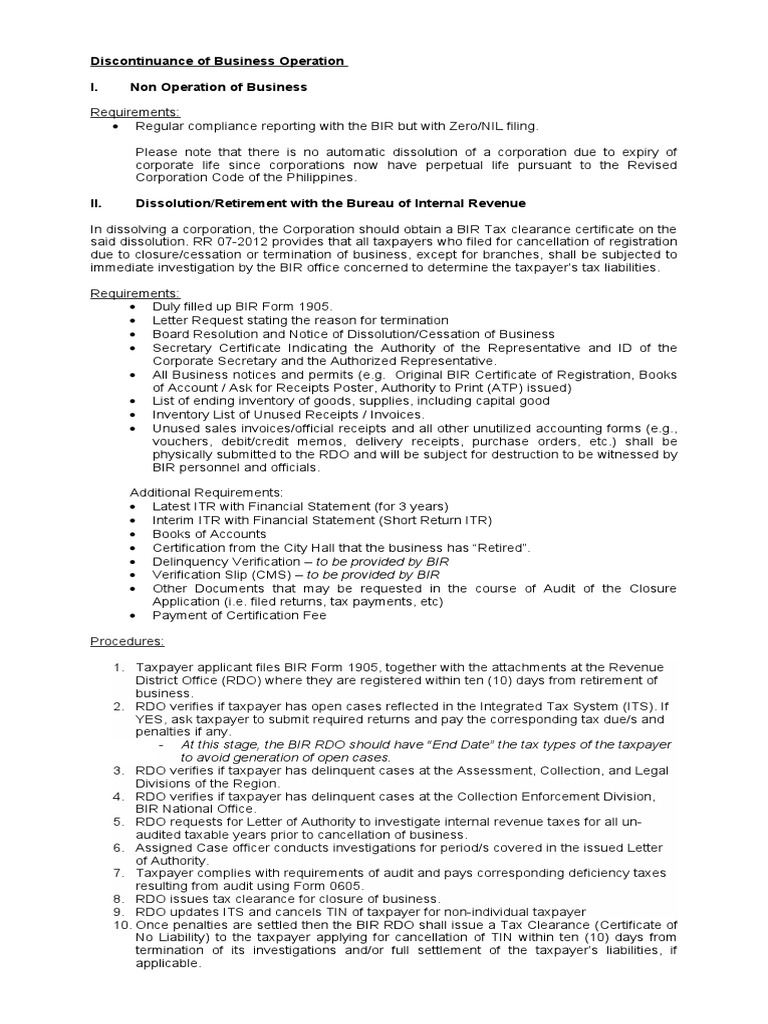 Closure of Business With Bir | PDF | Taxpayer | Taxes