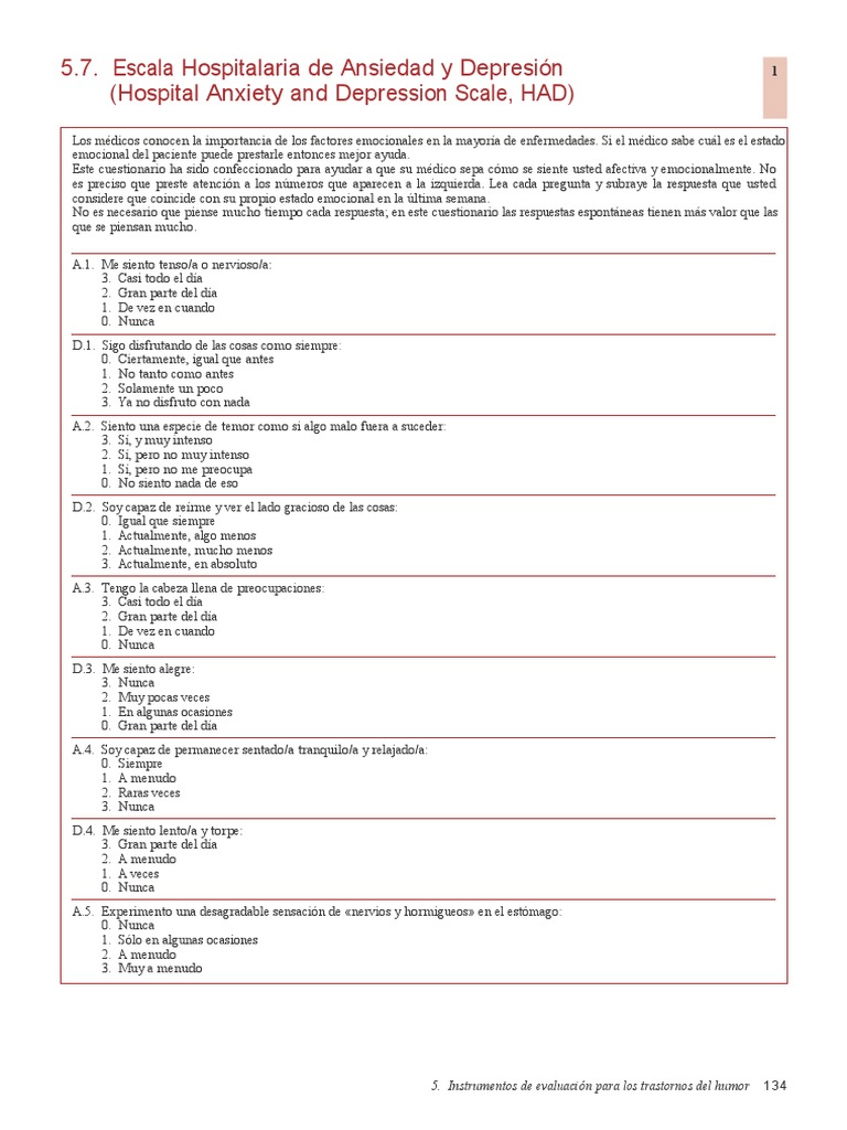 5.7. Escala Hospitalaria de Ansiedad y Depresión (Hospital Anxiety and ...