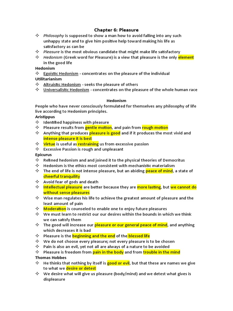 Chapter 6 Pleasure Pdf Utilitarianism Hedonism