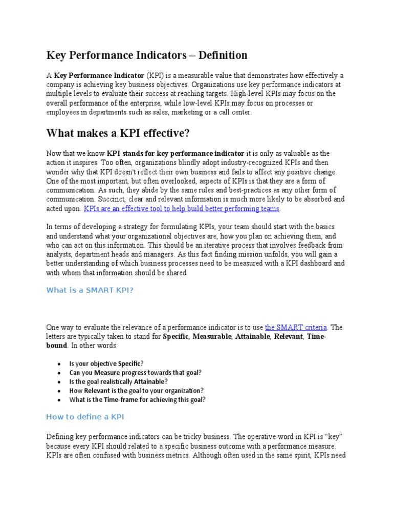 Key Performance Indicators | PDF | Performance Indicator | Goal