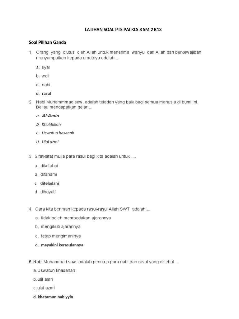 Soal PTS Pai KLS 8 SM 2 K13 | PDF