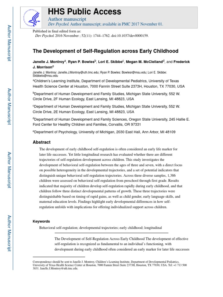 Self-Regulation Development in Early Childhood | PDF | Emotional Self ...