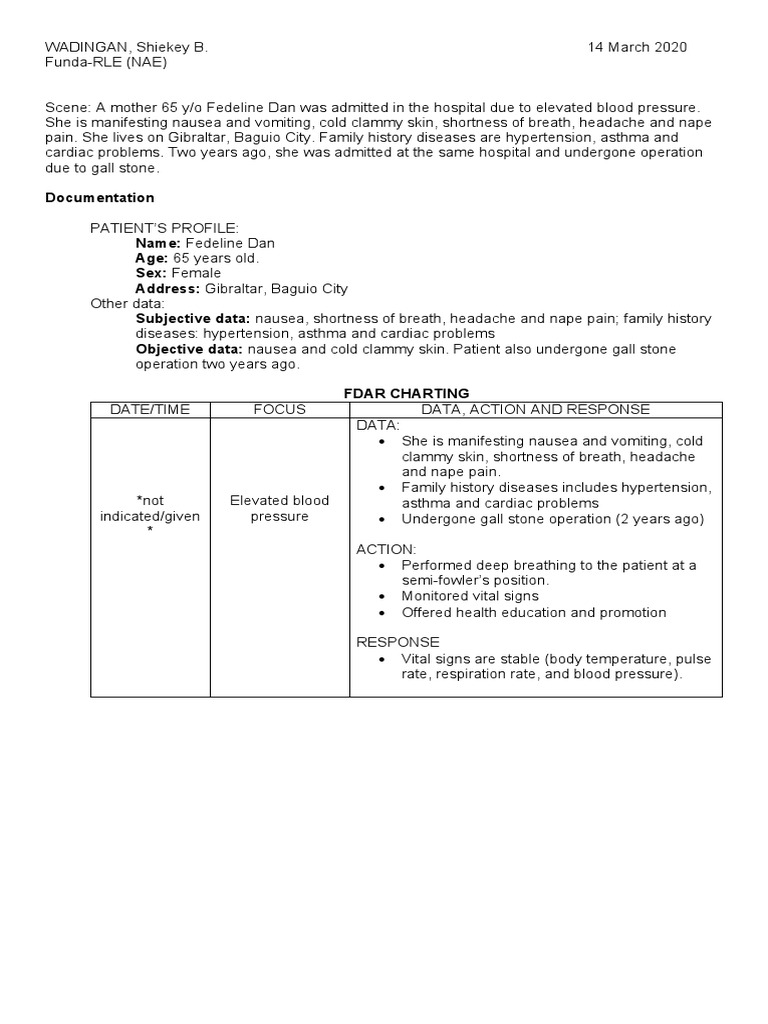 Fdar Charting - Wadingan | PDF