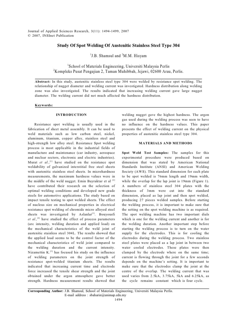Spot Welding PDF | PDF | Stainless Steel | Welding