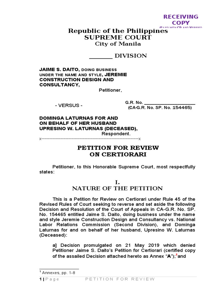 5 - PETITION FOR REVIEW - Edited | Download Free PDF | Employment ...
