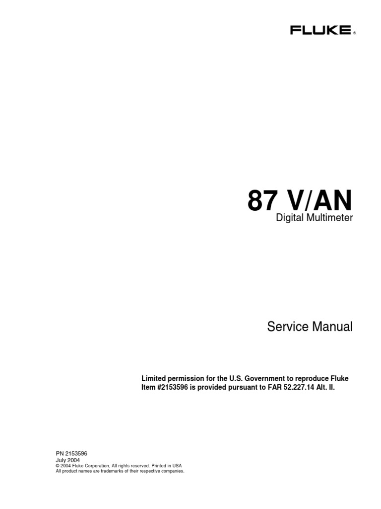 Fluke 87V Full Service Manual With Schematic and Electrical Parts List ...
