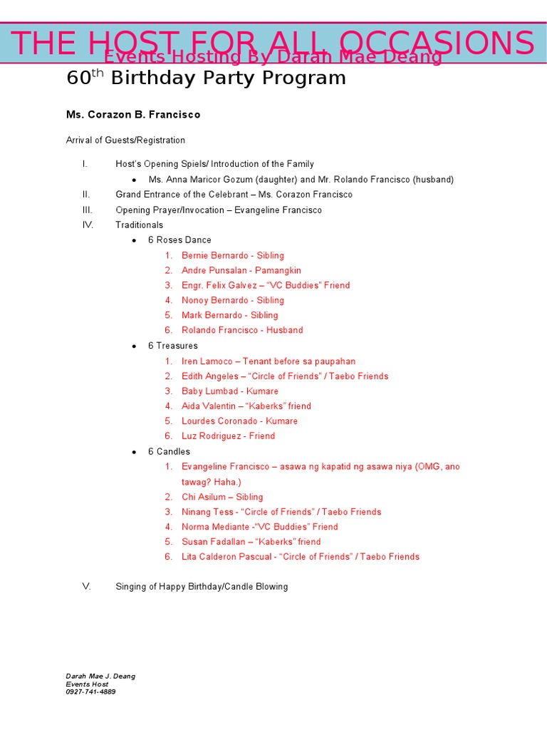 60th Birthday Party Program Feb 22 Darah | PDF | Leisure