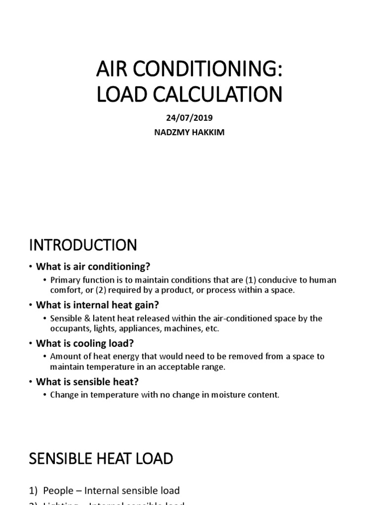 (2019-07-26) Air Conditioning Load Calculation | PDF | Air Conditioning | Heat