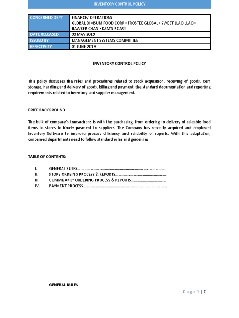 Inventory Control Policy | Download Free PDF | Warehouse | Inventory
