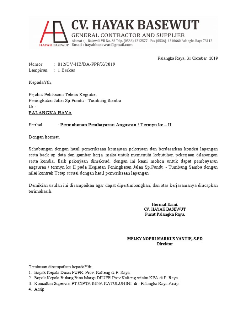 Surat Permohonan Kontraktor | PDF