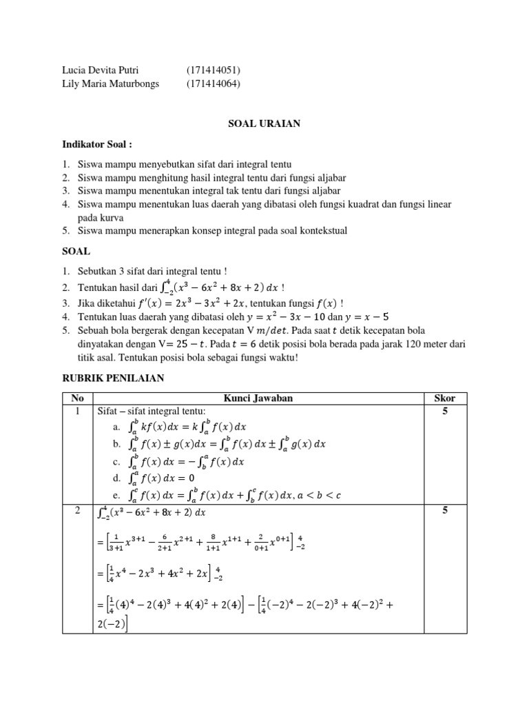 Soal Uraian Integral SMA PDF | PDF
