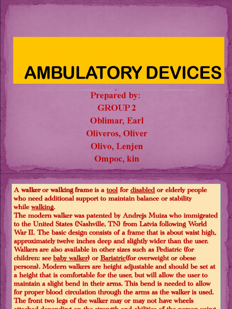 Ambulatory Devices Power Point | PDF | Wheelchair | Leisure