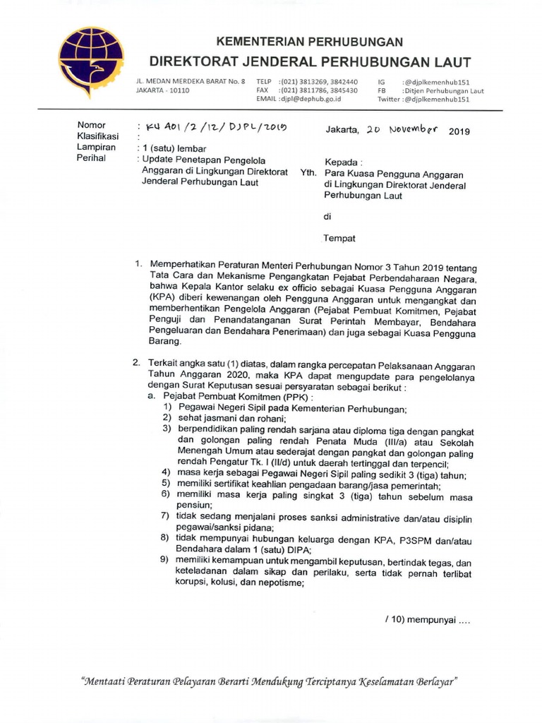 Surat Ditjen Hubla PDF | PDF
