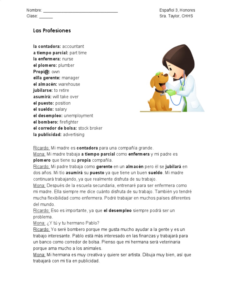 Lasprofesioneslecturaspanishreadingonprofessions | PDF