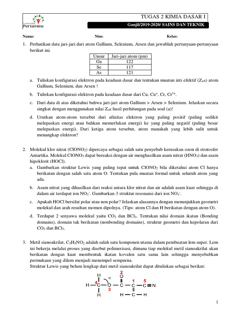 Tugas 2 Kimia Dasar 1 2019 2020 Pdf Pdf