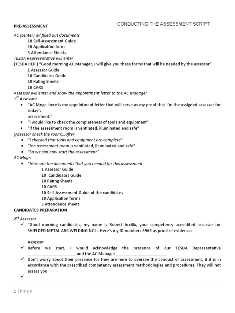 Assessor Script (Smaw) | PDF | Welding | Construction