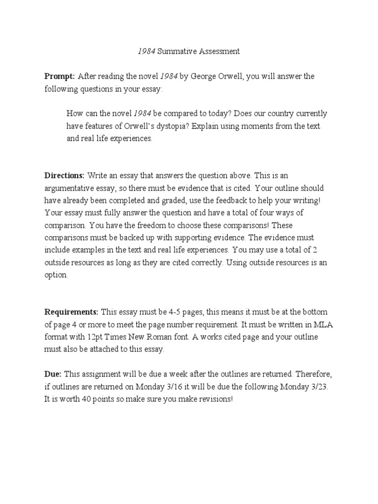 1984 Summative Assessment | PDF