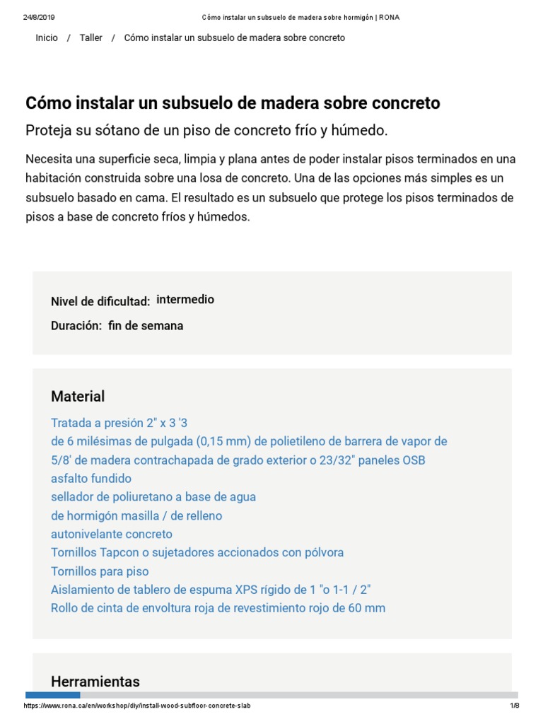 Cómo Instalar Un Subsuelo de Madera Sobre Hormigón - RONA | PDF ...
