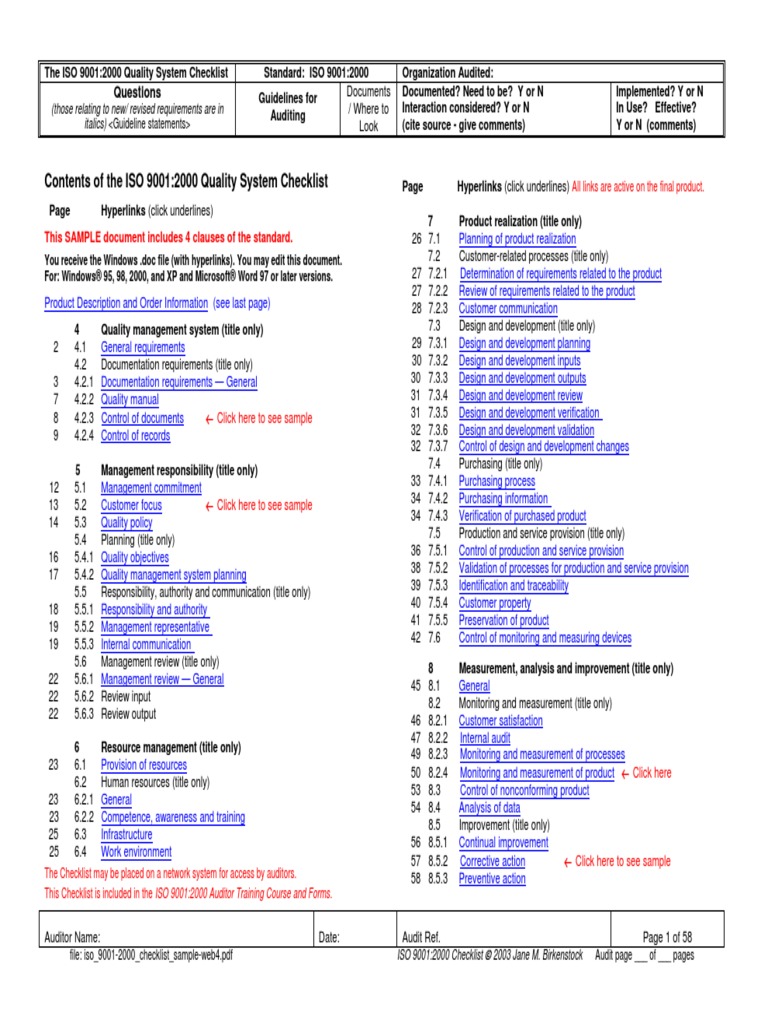 Iso 9001-2000 Checklist Sample-Web4 | PDF | Iso 9000 | Quality ...