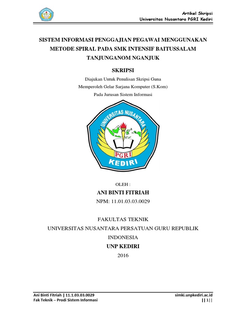 Sistem Informasi Penggajian Pegawai Menggunakan Metode Spiral Pada SMK Intensif PDF | PDF