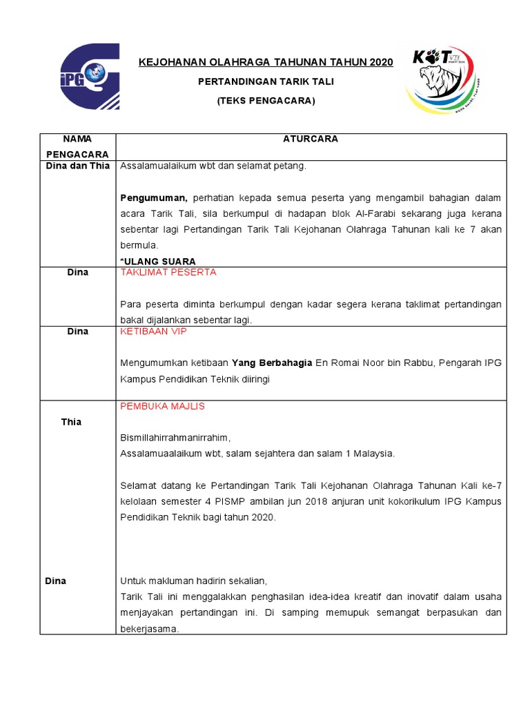 Teks Tarik Tali 2020 | PDF