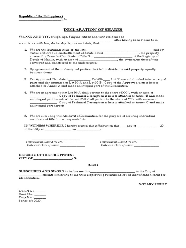 Declaration of Shares | PDF | Identity Document | Government And Personhood