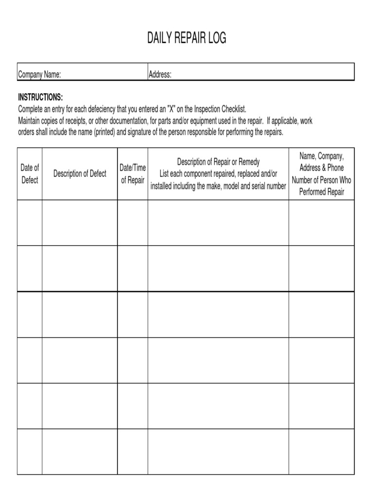 Daily Repair Log | PDF
