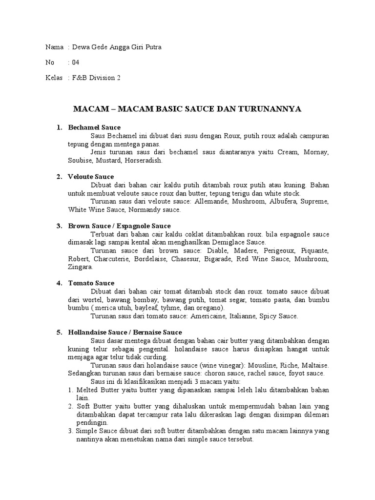 Basic Sauce Dan Turunannya | PDF