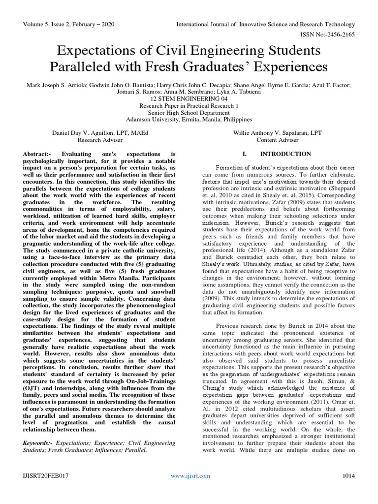 Expectations of Civil Engineering Students Paralleled With Fresh ...