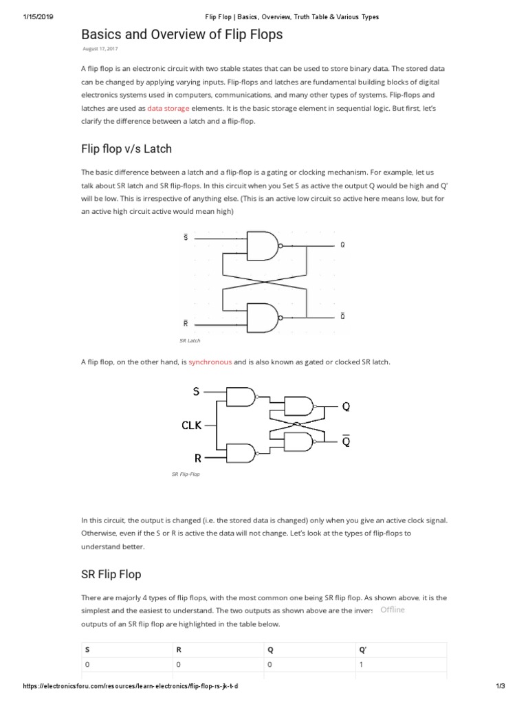 Flip Flop - Basics, Overview, Truth Table & Various Types | PDF ...