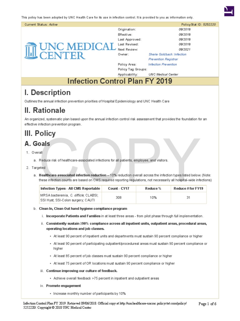 Infection Control Plan FY 2019 PDF | PDF | Infection Control | Infection