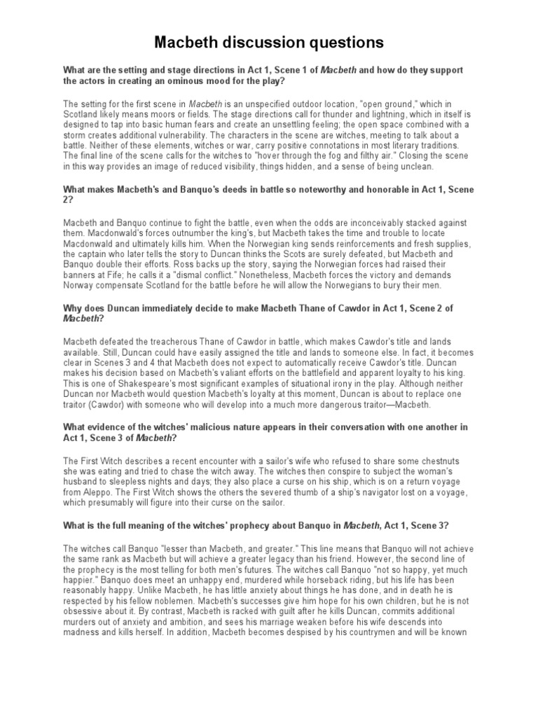Macbeth Questions | PDF | Macbeth