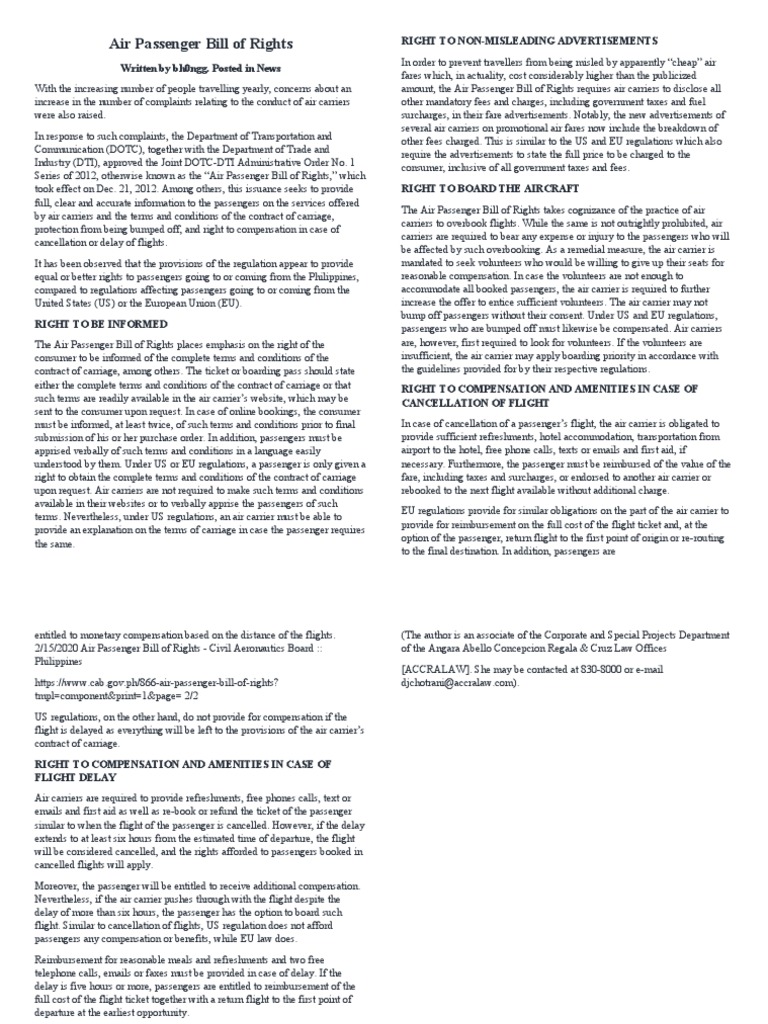Air Passenger Bill of Rights | PDF | Airlines | Fee