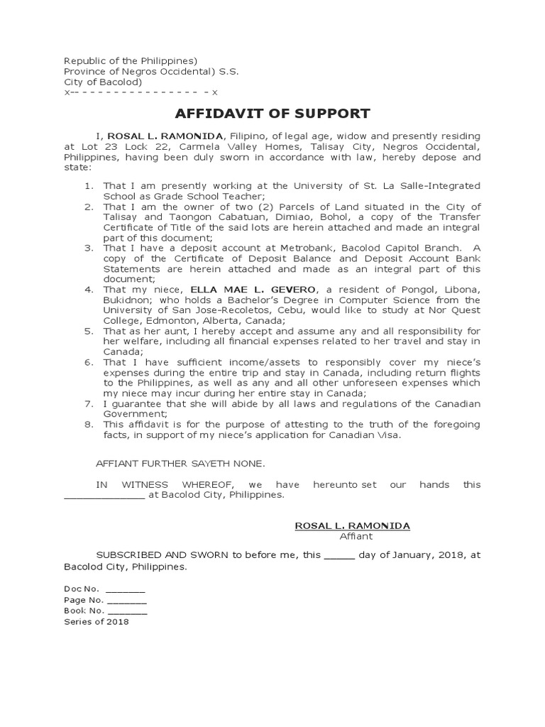 Affidavit of Support for Visa Application | PDF | Affidavit | Business