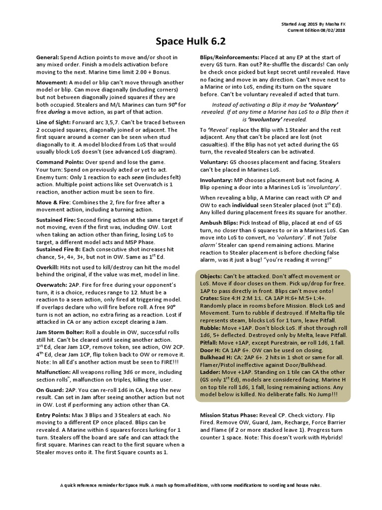 Space Hulk Cheat Sheet Mechanic Summary | PDF | Military Technology ...