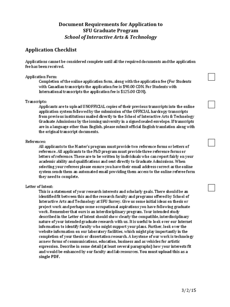 Simon Fraser University - SIAT Application Checklist PDF | PDF | Test ...