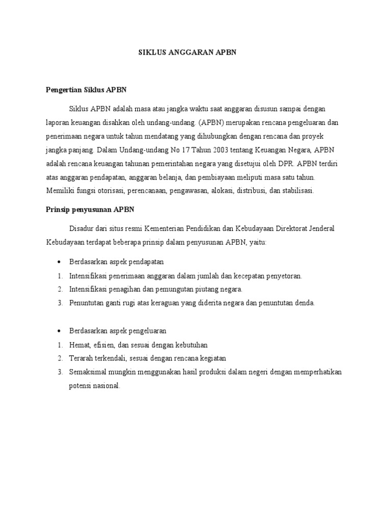 Tahapan Siklus Penyusunan APBN | PDF
