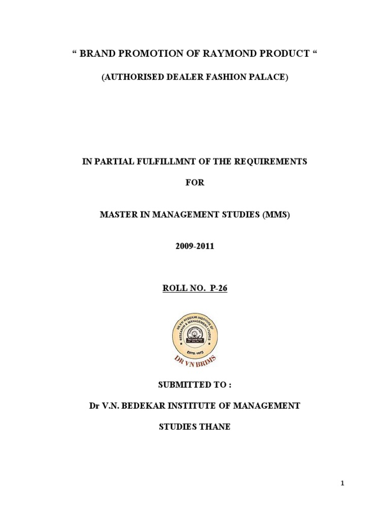 Raymond Product Brand Promotion Report | PDF | Textile Manufacturing ...