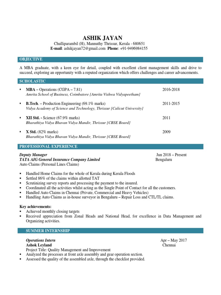 Ashik Jayan Resume PDF | PDF | Business