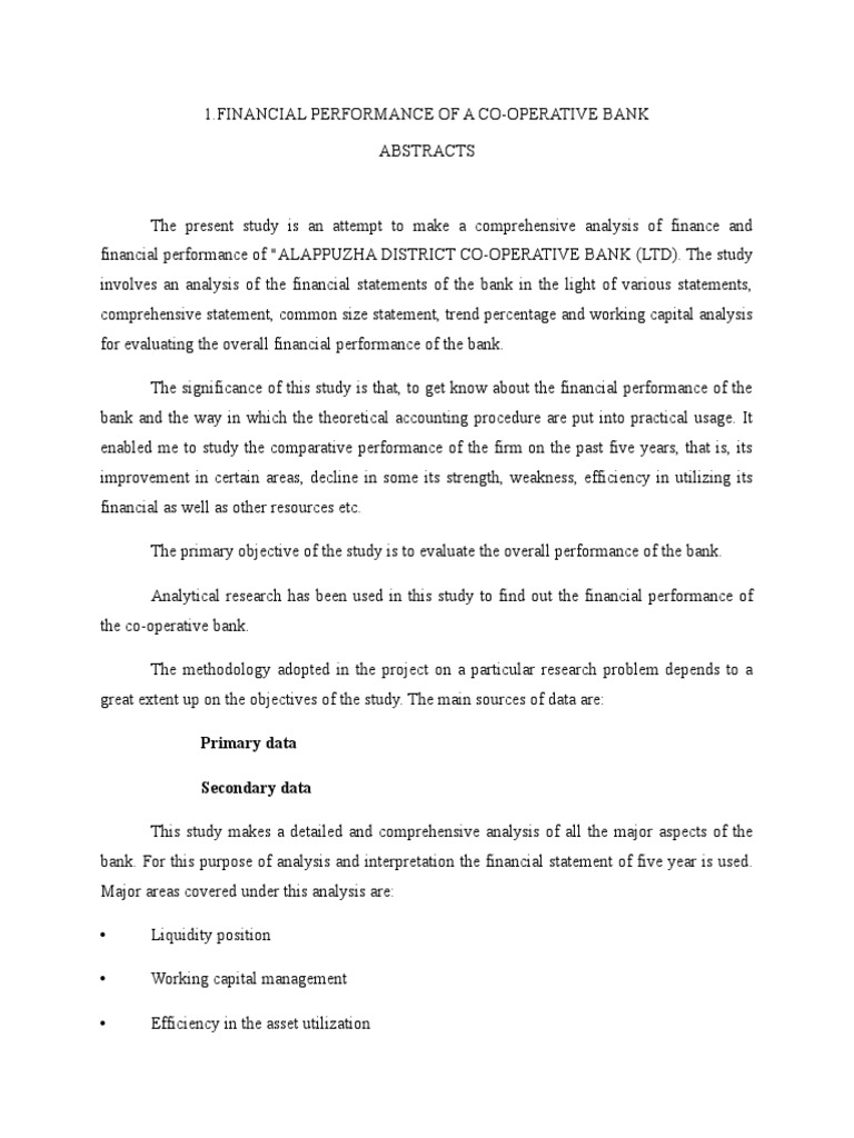 1 Financial Performance of A Co Operative Bank | PDF | Banks ...