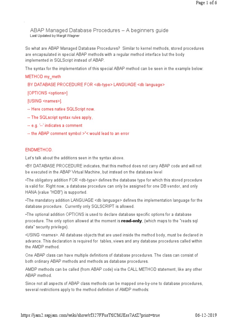 ABAP Managed Database Procedures | PDF | Method (Computer Programming) | Parameter (Computer ...