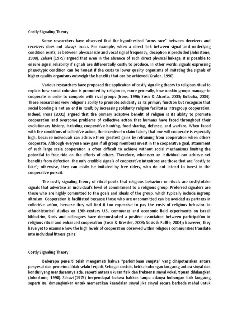 Costly Signaling Theory | PDF | Behavioural Sciences | Ethology