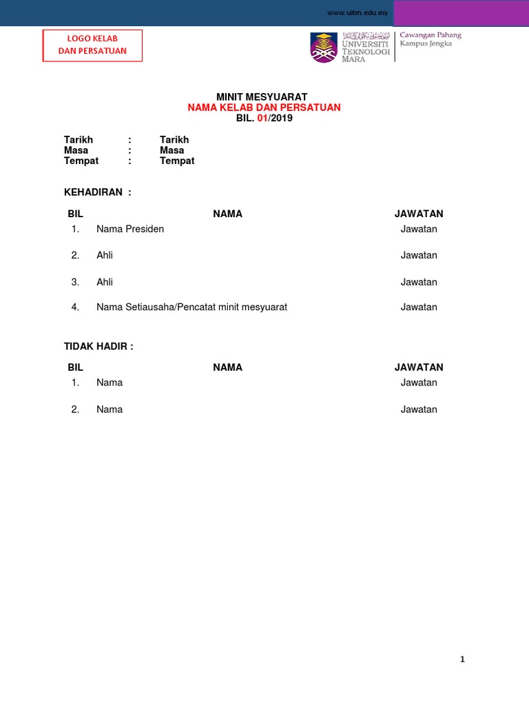 Template Minit Mesyuarat Dem PDF | PDF
