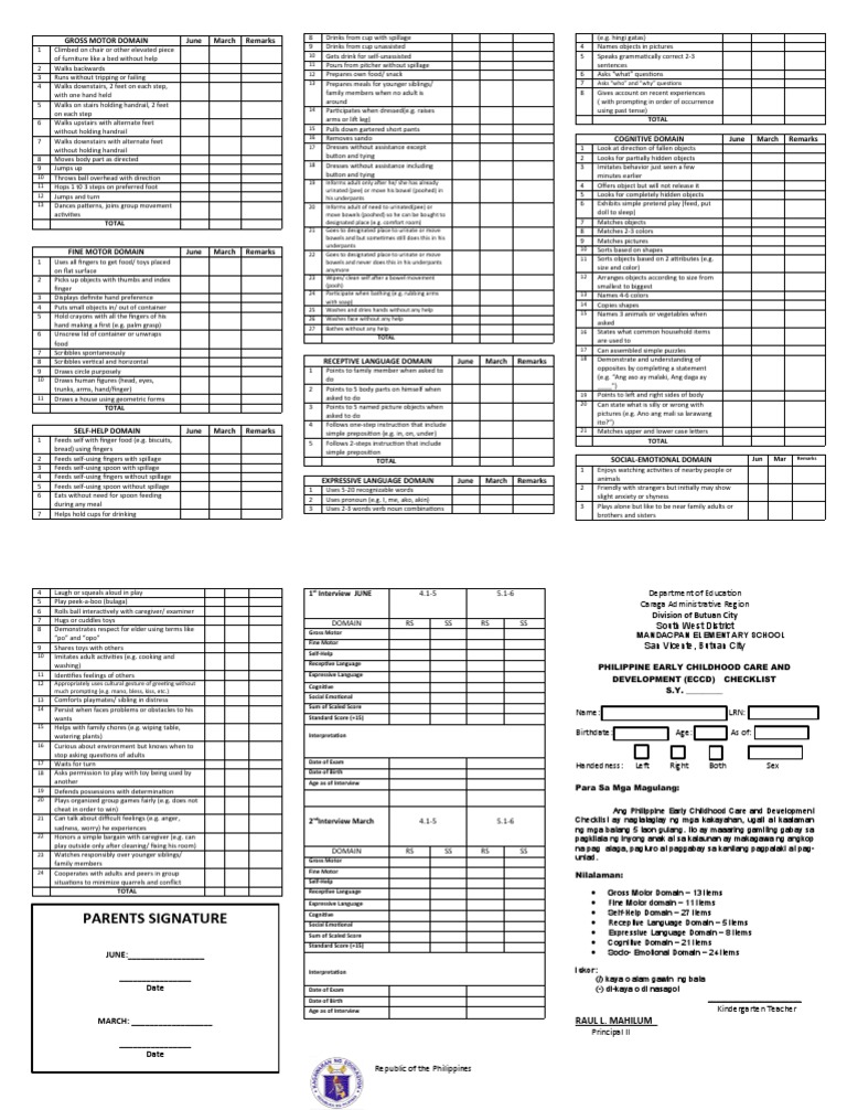 Ecd Checklist - Format From Maam Intong | PDF | Hand | Linguistics